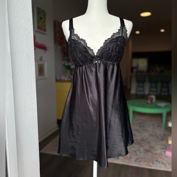 Victoria's Secret | Dresses | Vintage Black Satin Mini Dress Tagged Vs ...
